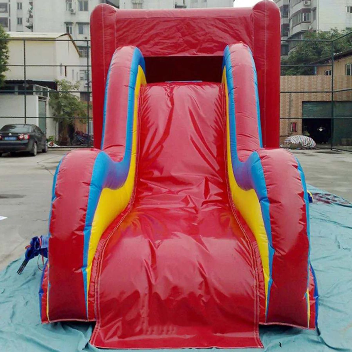 Rainbow Kids Bounce House With Big Slide - 28ft Long, Removable Panels ...